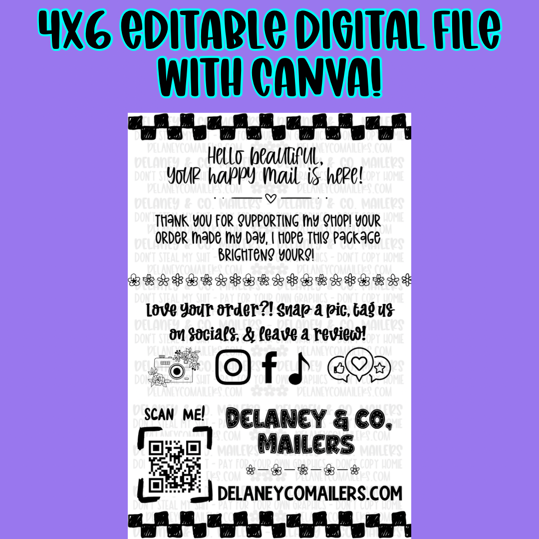 4x6 Editable Thermal Label [Design Only!] - Checkered Border – Delaney ...