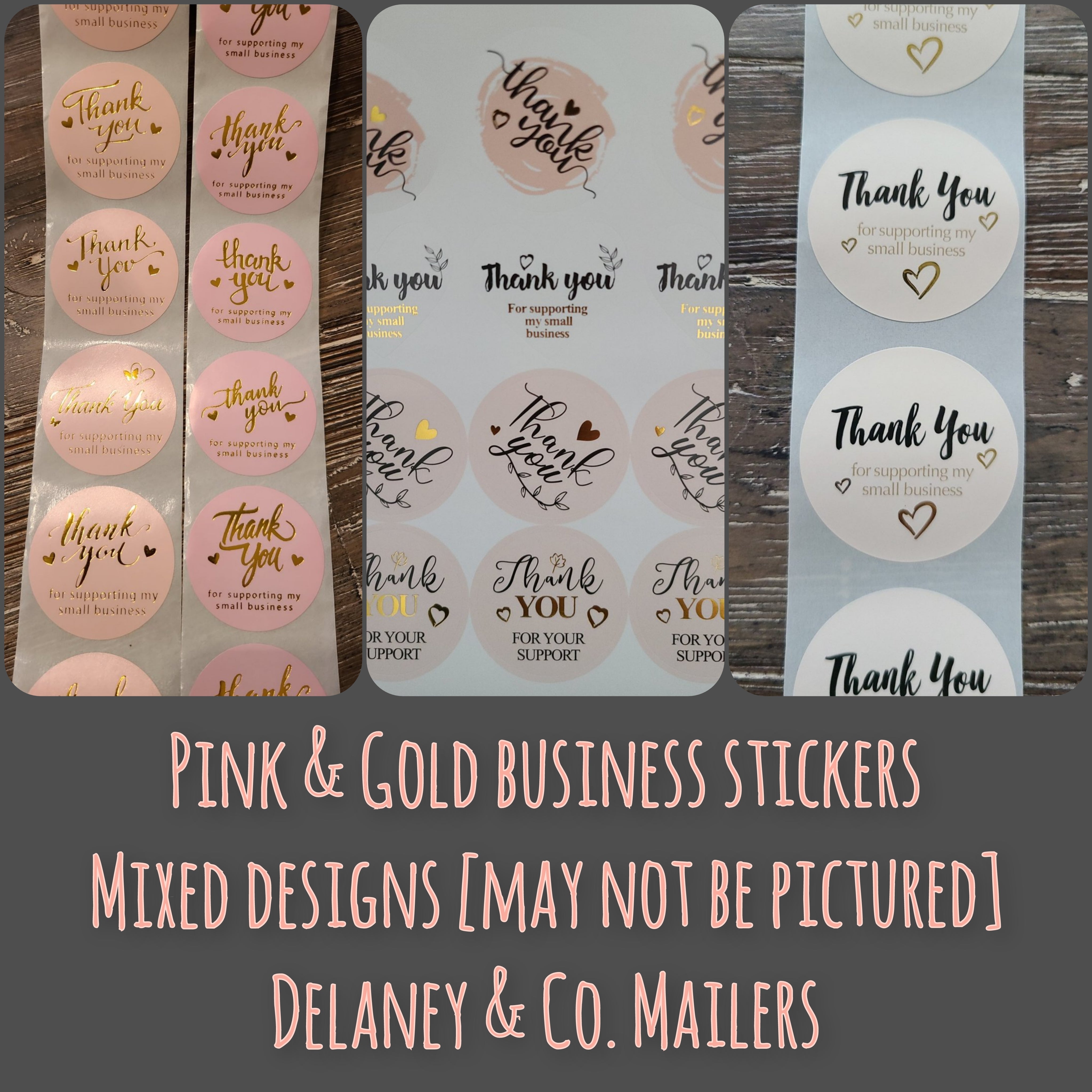 TY Pink/Gold Mixed Business Stickers [50] – Delaney & Co. Mailers